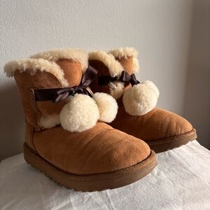 UGG | Shoes | Ugg Kids Gita Boots In Chestnut With Pompoms And A Satin ...